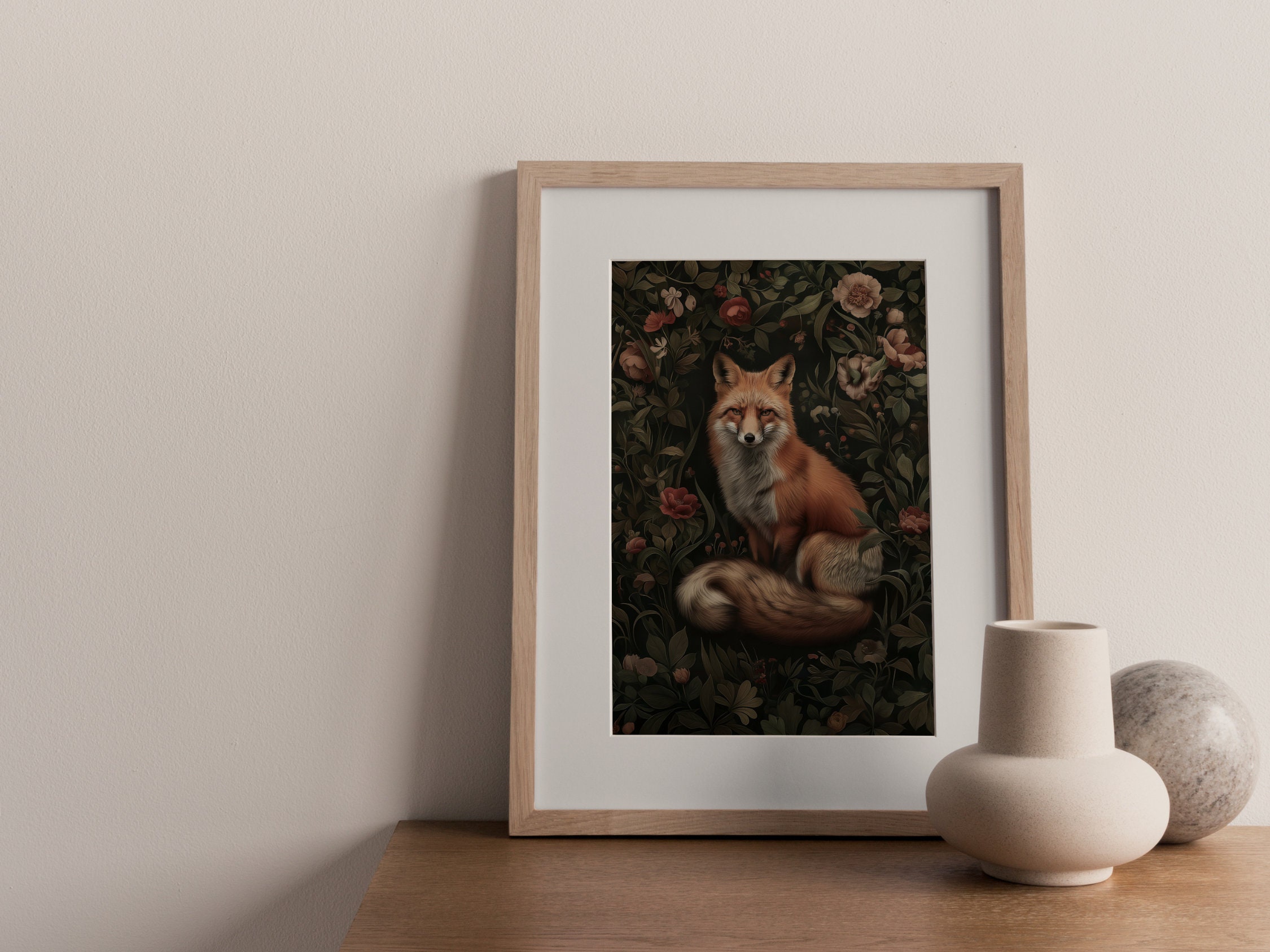 William Morris Inspired Fox Art Print, Fox Print Poster Nature Living Room Art,forest Wall Art ...