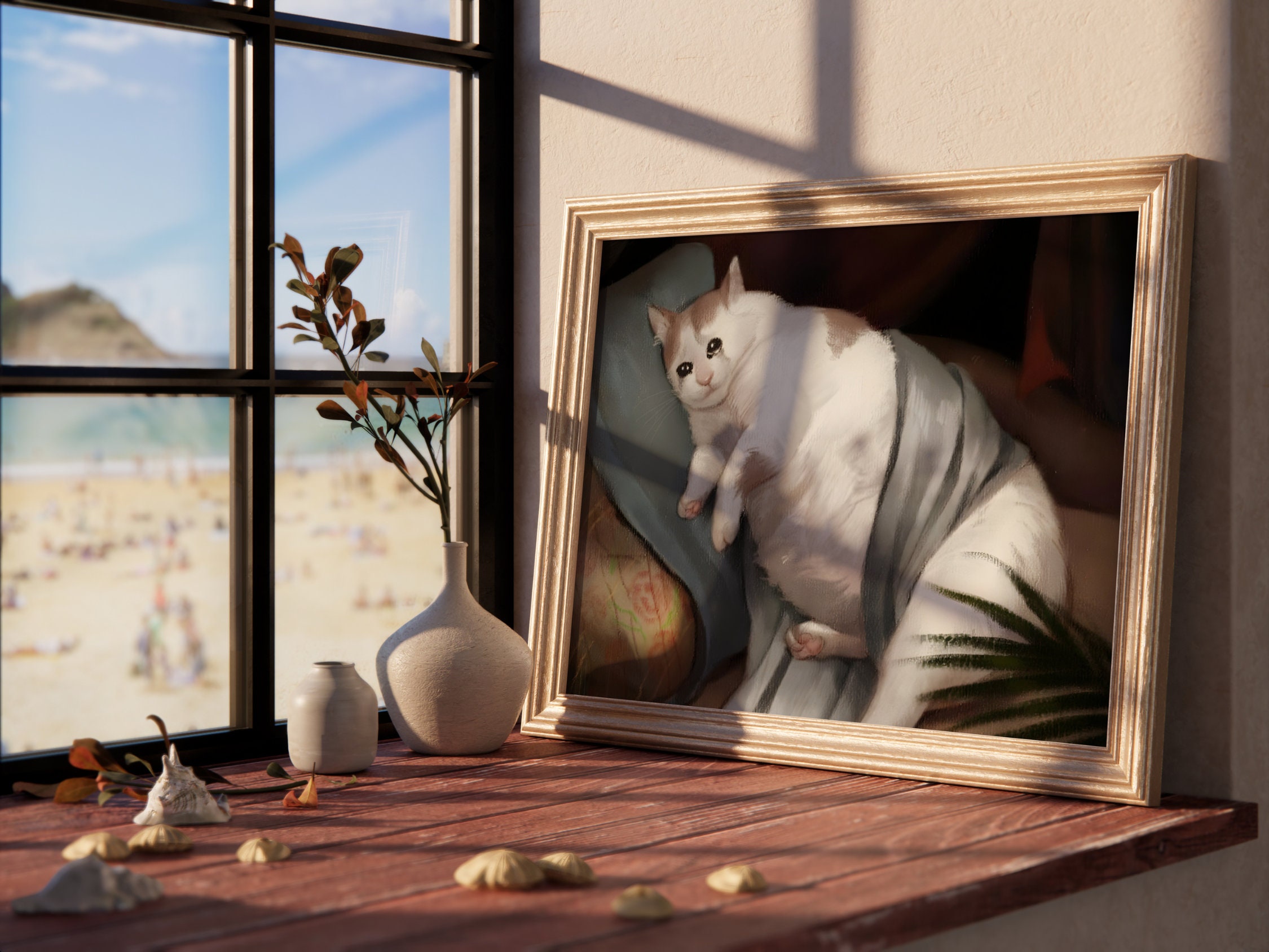 Fat Cat Crying Poster, Funny Chonk Painting Meme Wall Art, Ugly ...