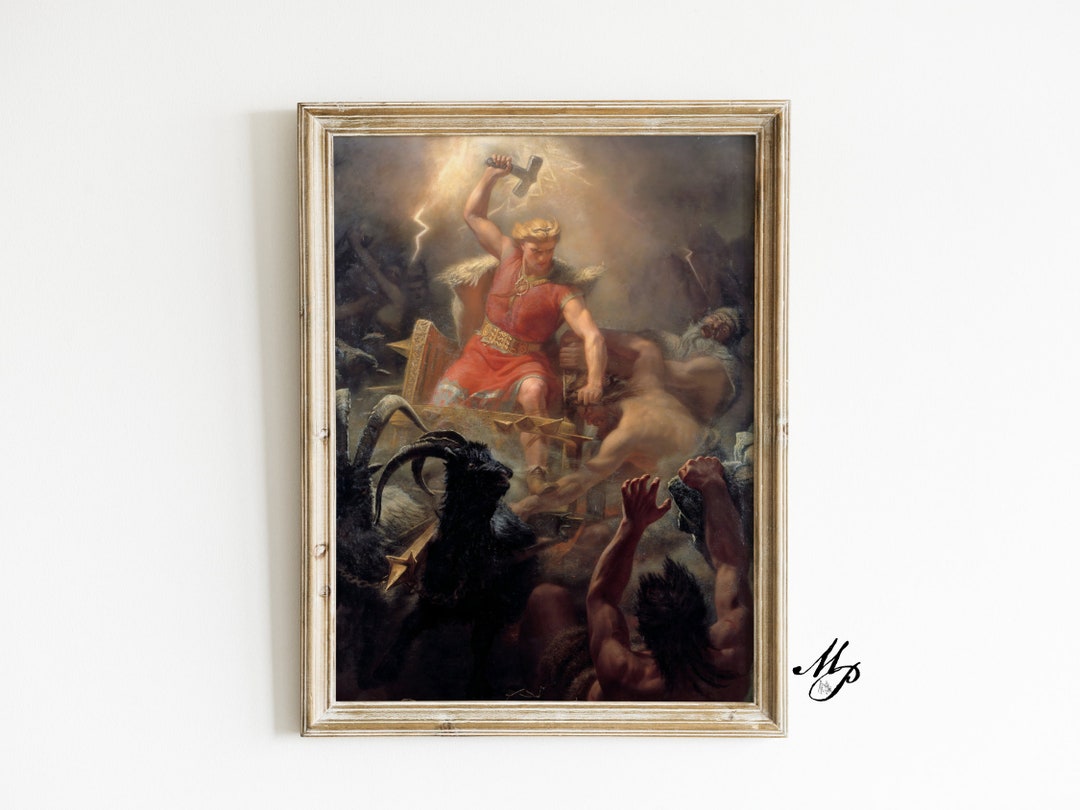 Thor’s Fight With the Giants - Norse Mythology - Vintage, Occult Poster ...