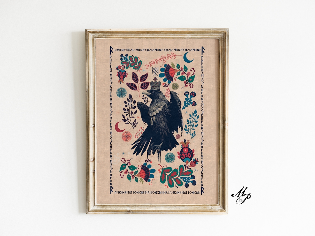 Raven Norse Folk Art, Odin Wall Art, Printable Viking Wall Art, One ...