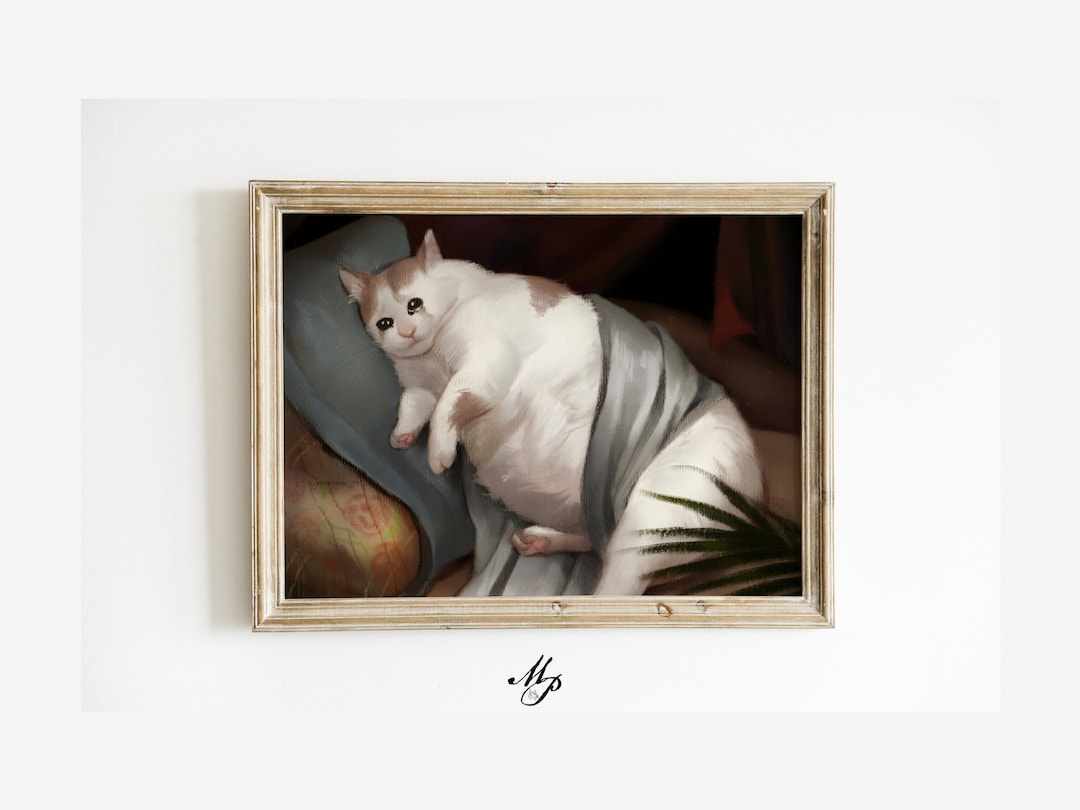 Fat Cat Crying Poster, Funny Chonk Painting Meme Wall Art, Ugly ...