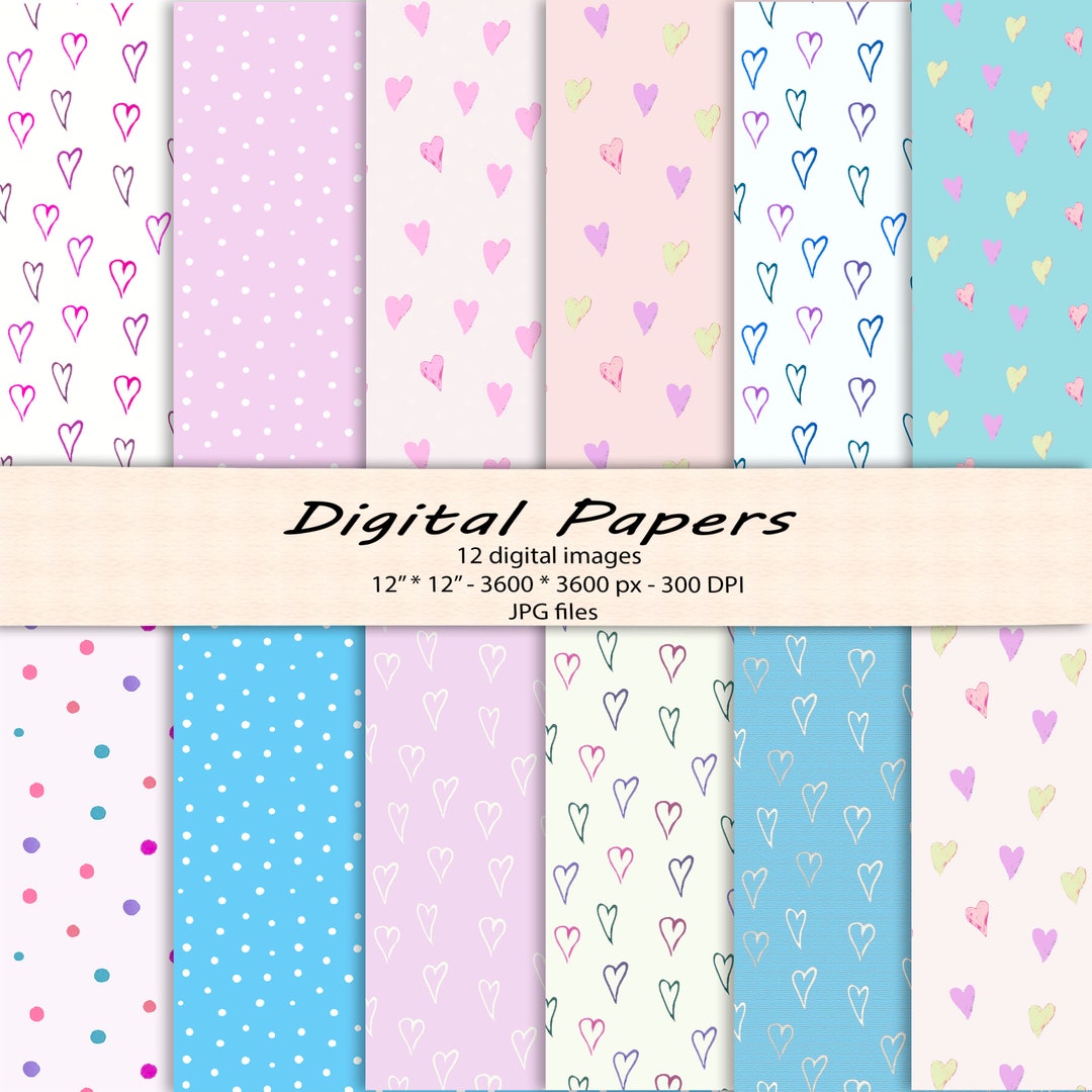 Watercolor Hearts Digital Paper: Valentine's Day Scrapbook Paper (JPG ...
