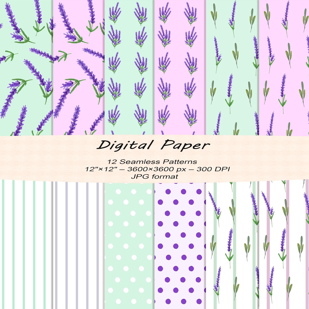 Lavender Digital Paper Pack: Lilac Purple Green Seamless Patterns (JPG ...