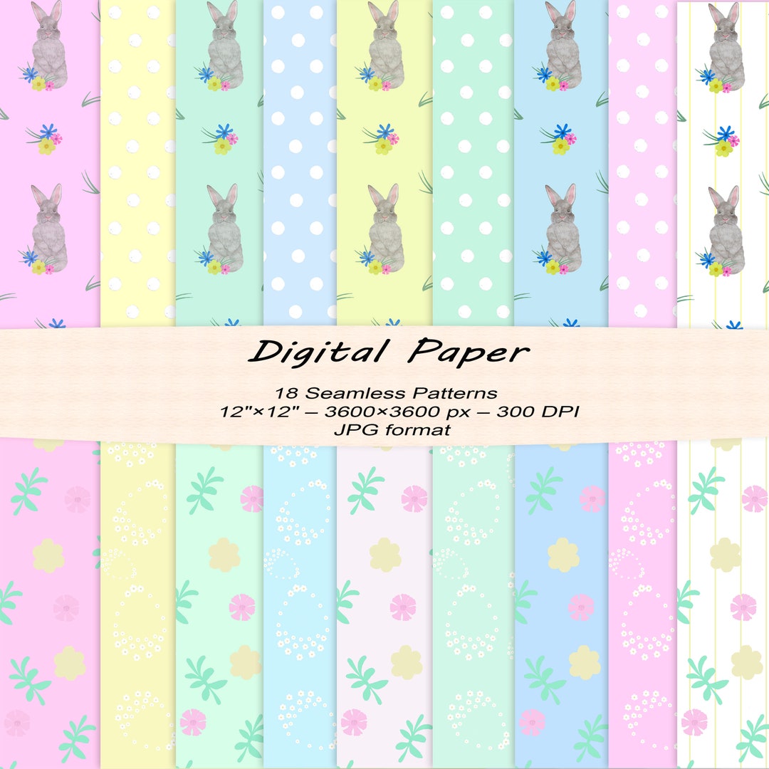 Easter Bunny Digital Paper: Pastel Scrapbook Paper (12x12 Inch) - Etsy