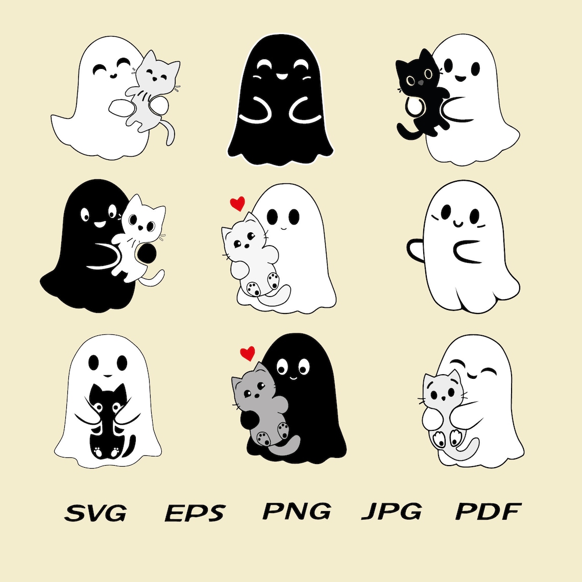 Halloween Ghost SVG, Ghost and Cat Cut Files, Halloween Decoration ...