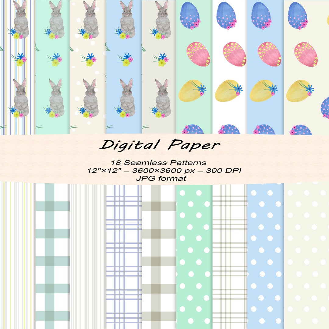 Easter Digital Paper, Easter Rabbits Digital Backgrounds, Pastel ...