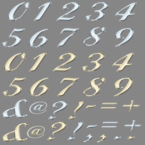 Metallic Alphabet Gold and Silver Clip Art, Metallic Numbers, Digital ...
