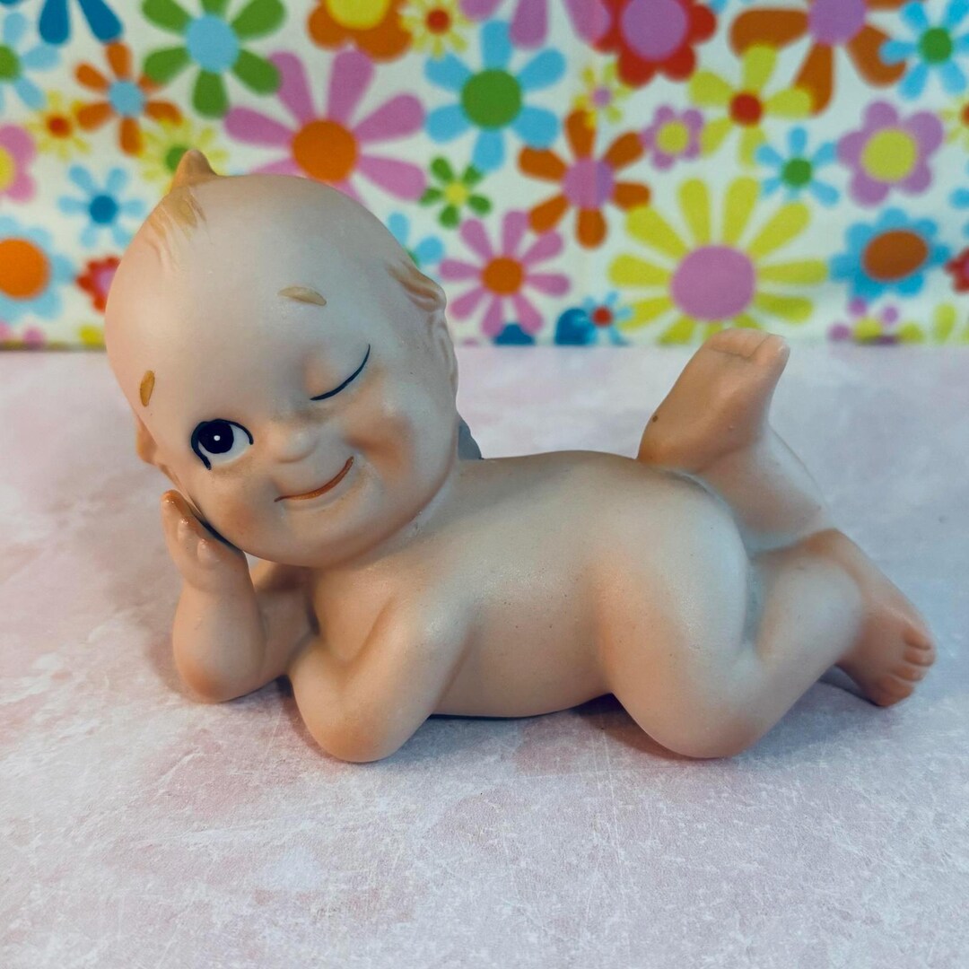 Vintage Lefton (?) Porcelain Bisque Winking Kewpie Figurine, Keepsake ...
