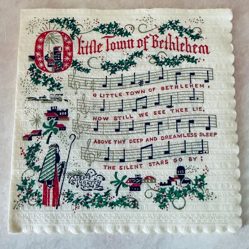 Vintage NOS 1950's E. Errett Smith Christmas Carol Crepe Paper Napkin ...