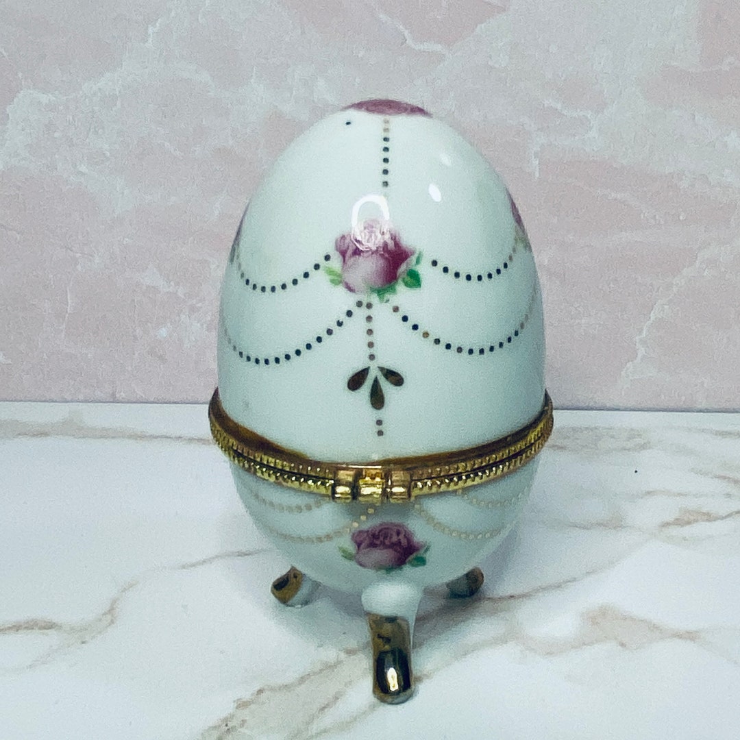 Vintage Porcelain Ceramic Easter Egg Pink Rose/gold Swag, Trinket Box ...