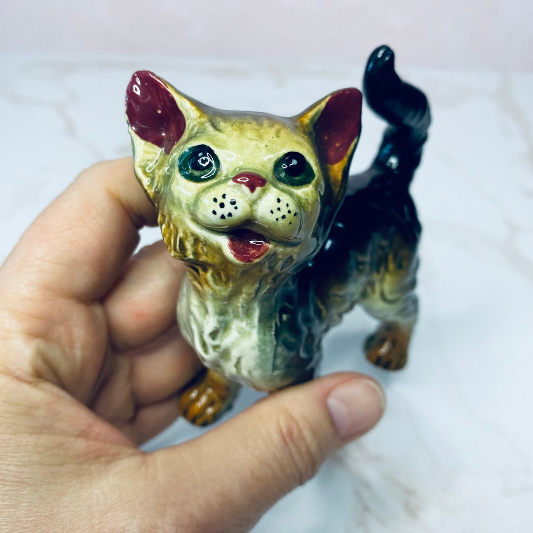 Vintage Wales Japan Tabby Kitty Cat Porcelain Ceramic Figurine ...