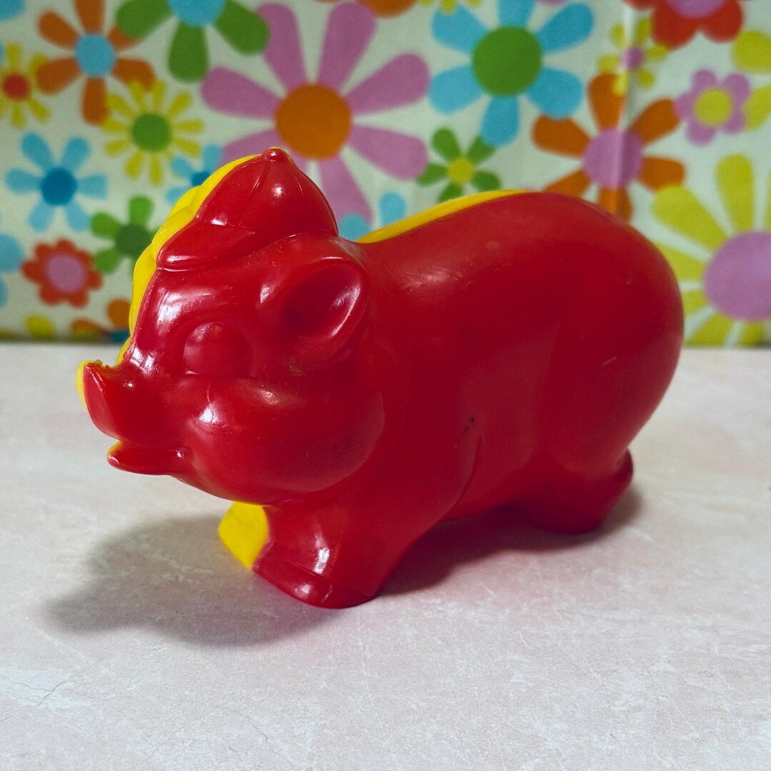 Vintage Hard Plastic Two Tone Red & Yellow Piggy Bank, Collectible ...