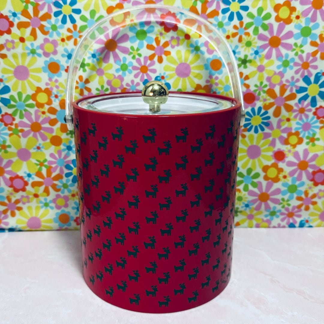 Vintage George Briard Christmas Red Reindeer Vinyl Ice Bucket, Lucite ...