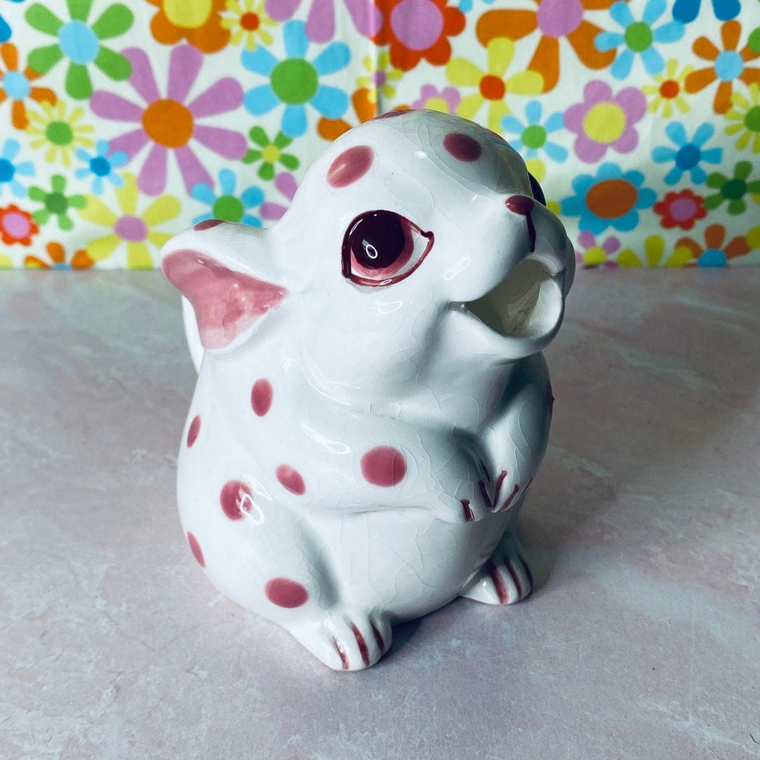 Vintage Schmid Designs Folio Hand Painted Pink Polka Dot Bunny Creamer ...