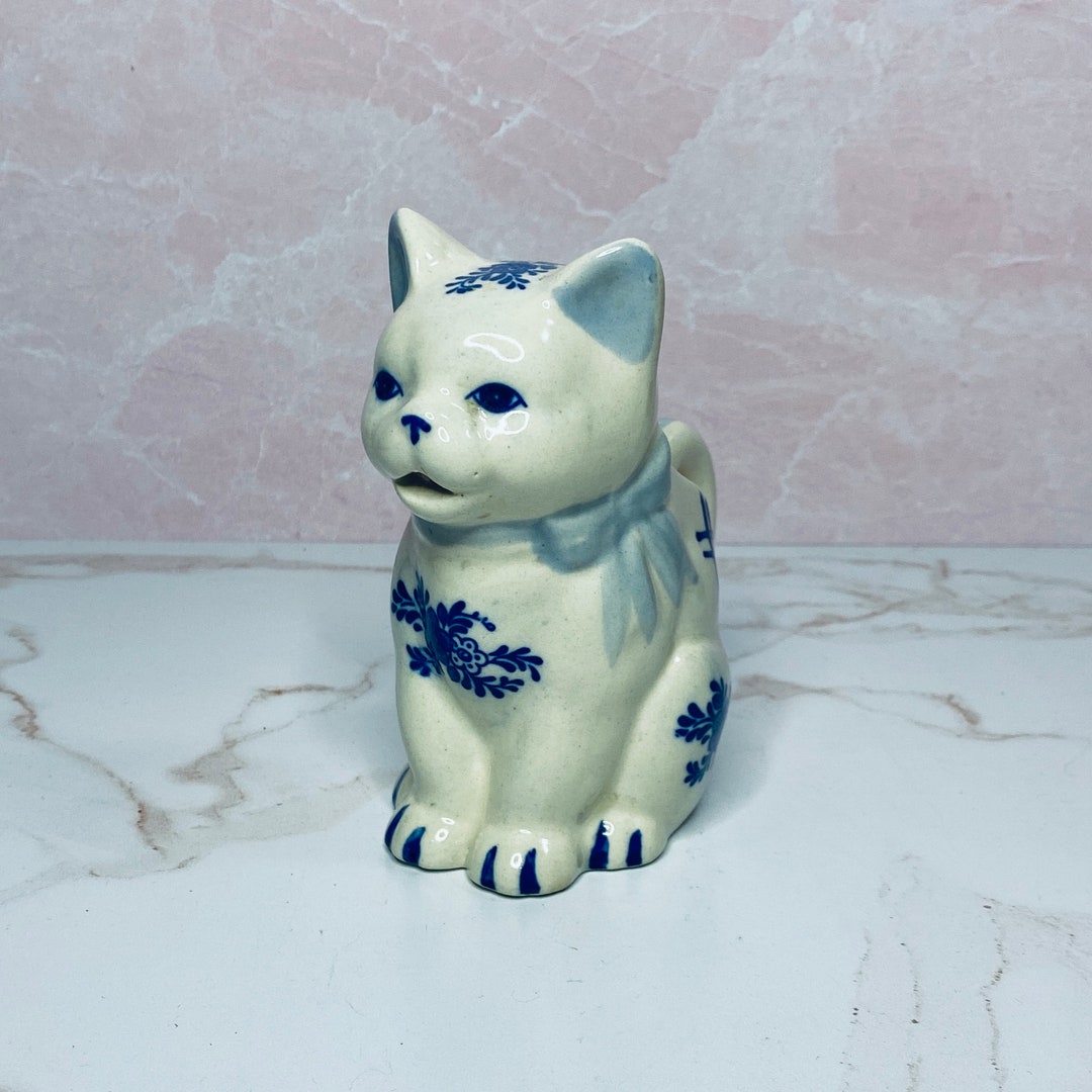Vintage JSNY Blue White Kitty Cat Kitten Ceramic Creamer Pitcher, Japan ...