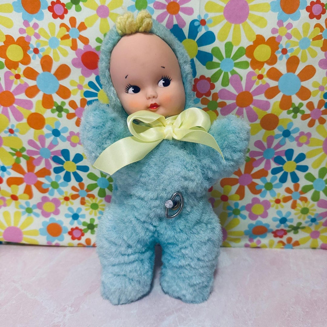 Vintage 1950's Knickerbocker Rubber Face Blue Baby Musical/movement ...