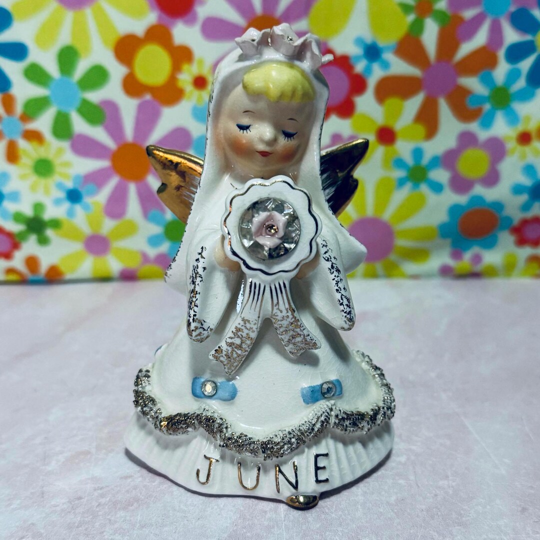 Vintage Lefton Rhinestone June Bride Birthday Angel, 1987J, Keepsake ...