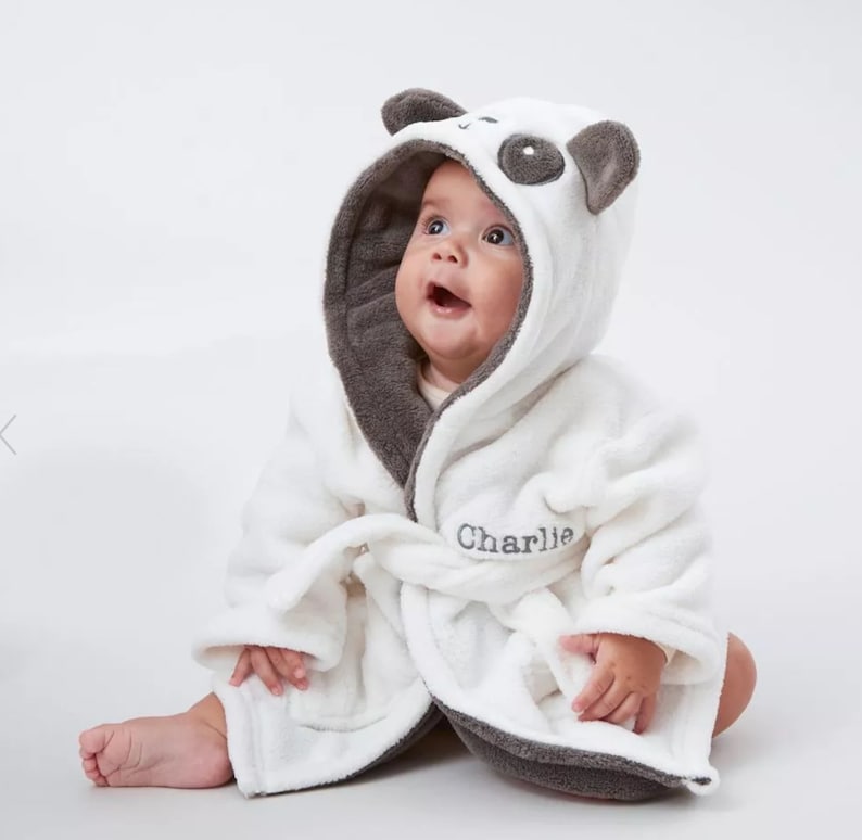 Personalised Embroidered Baby Robe, Panda Dressing Gown, Baby Bath Robe ...