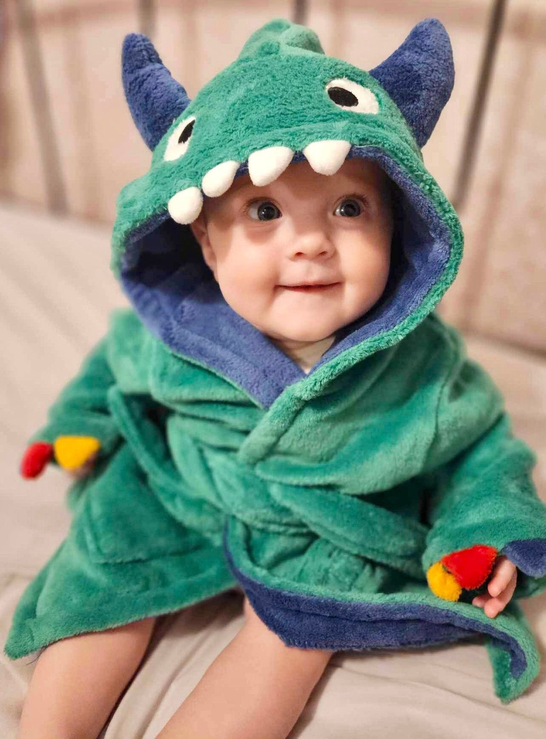 Personalised Embroidered Baby Robe, Dinosaur Dressing Gown, Bath Robe ...