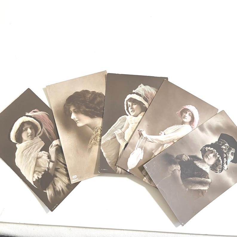 5 VINTAGE BRITISH Beauties Postcards, Real Colorized Photos, Fashion ...