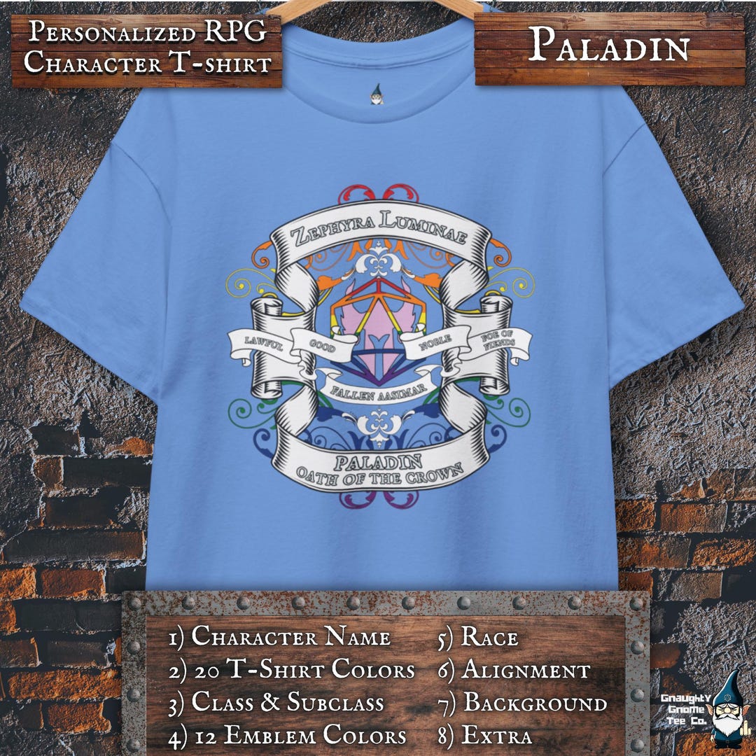 Personalized PALADIN Character Emblem T-shirt | 12 Emblem and 20 Shirt ...