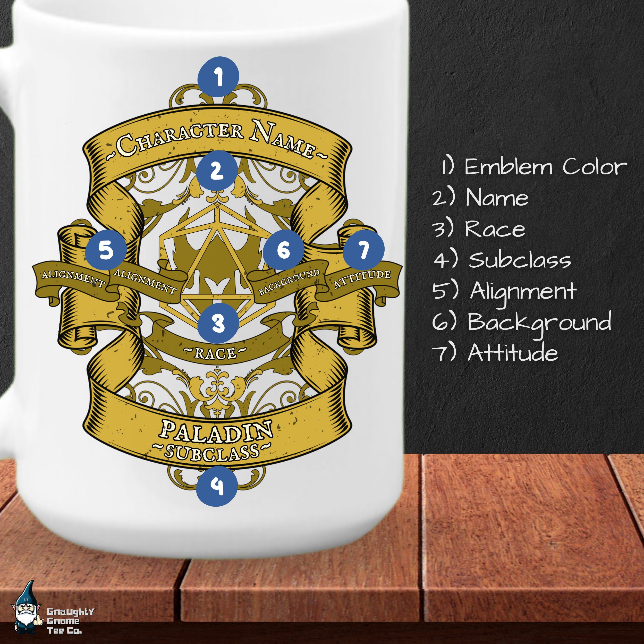 Dnd PALADIN Personalized 15oz White Mug Emblem Color, Name, Race ...