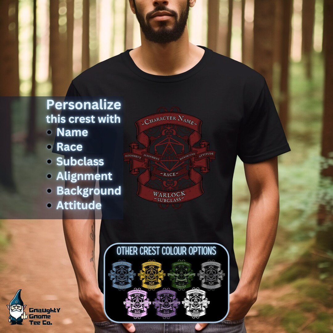 Personalized Dnd WARLOCK Character T-shirt Name, Race, Subclass, Emblem ...