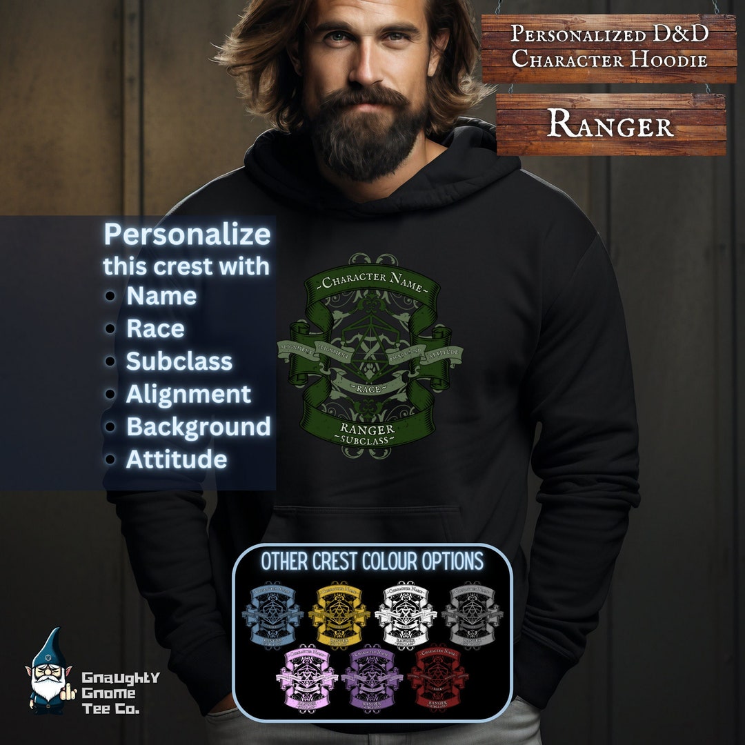 Personalized Dnd RANGER Character Hoodie Name, Race, Subclass, Emblem ...