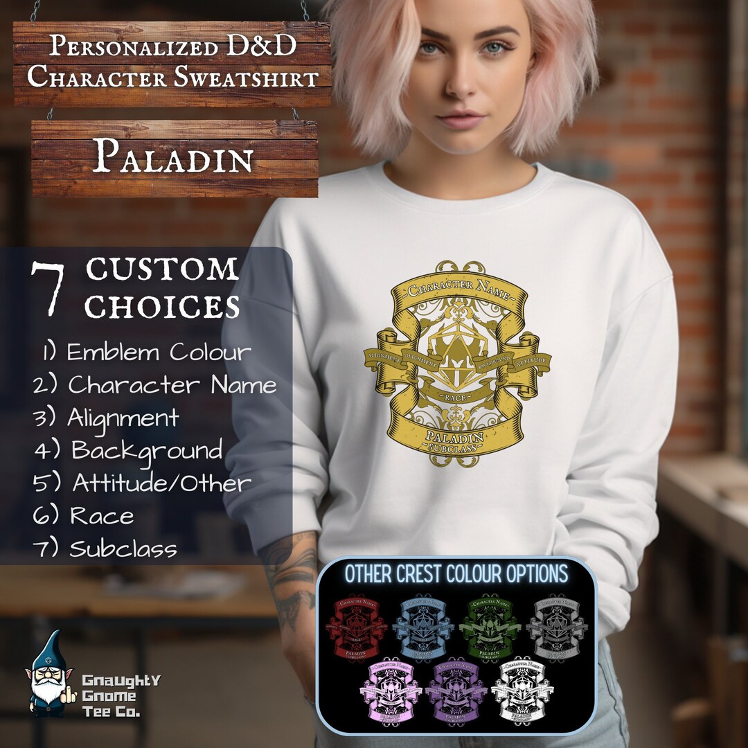 Personalized Dnd PALADIN Character Unisex Sweatshirt 7 Custom Choices ...