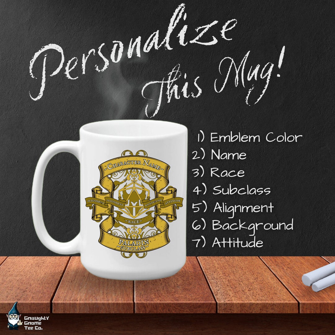 Dnd PALADIN Personalized 15oz White Mug Emblem Color, Name, Race ...