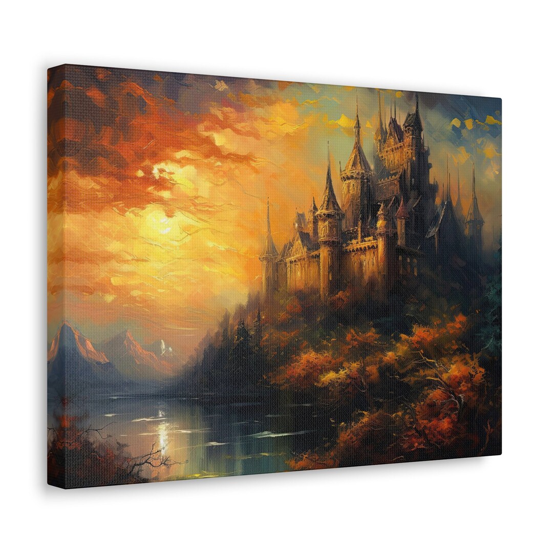 Castle Art, Golden Castle Art, Sunset Castle, Medieval Canvas Art ...