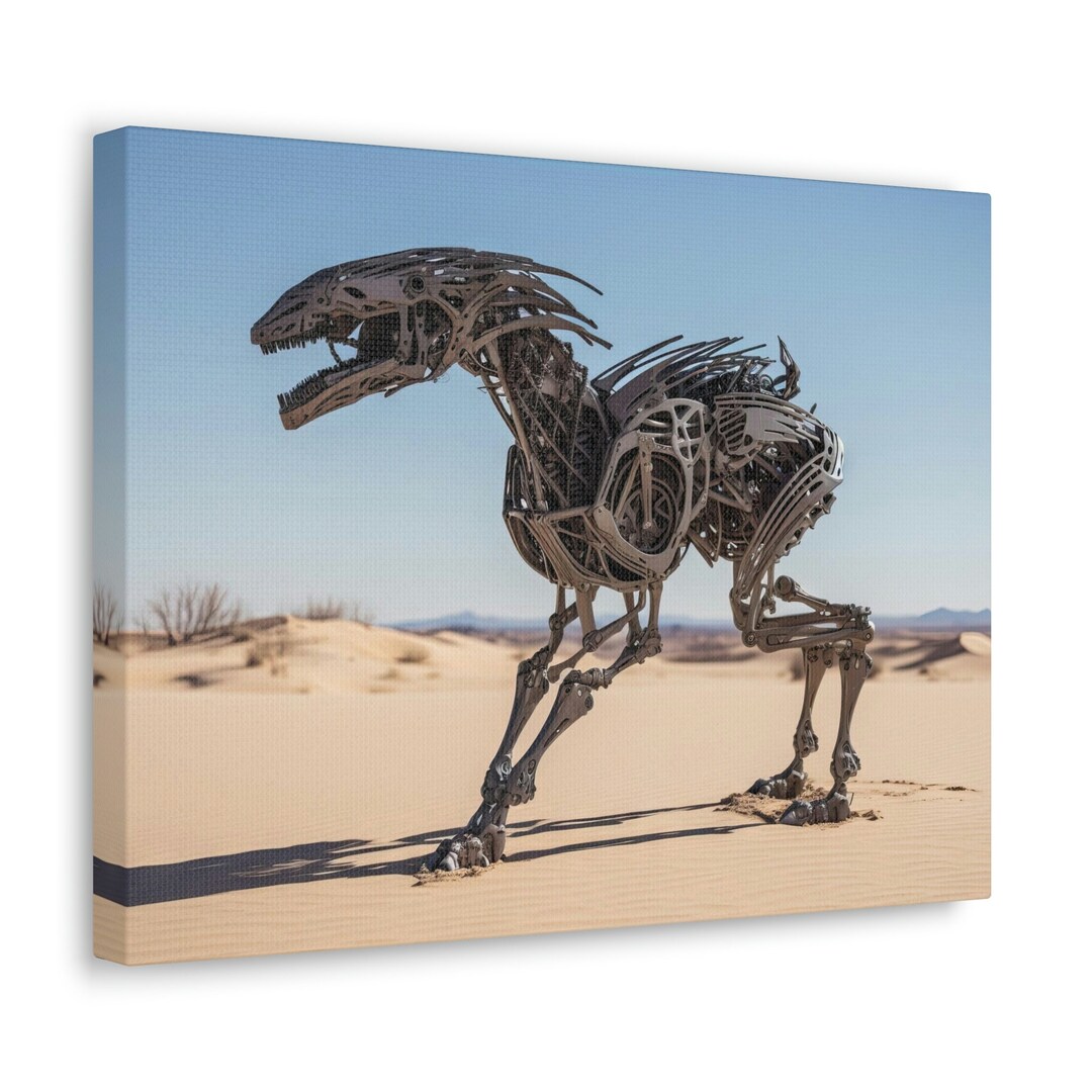 Raptor Dinosaur Cyborg Robot Creature in Desert Canvas Wall - Etsy