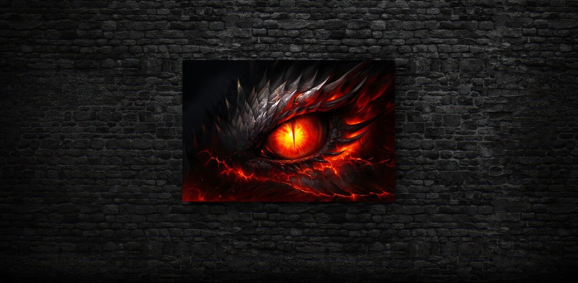 Fiery Dragon Art, Dragon Eye Art, Mythical Fantasy Canvas Wall Decor ...