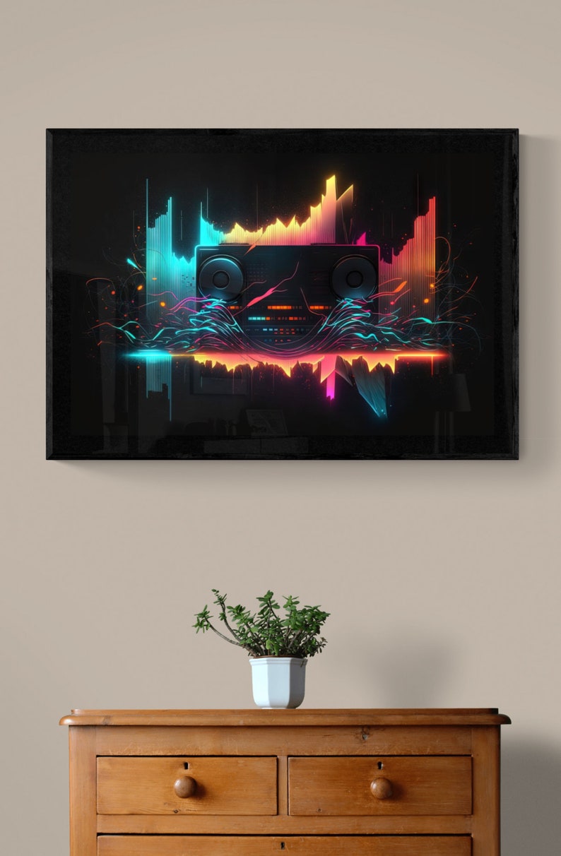 Printable Soundwave Sound Wave Art Abstract Edges Neon Stereo Speakers ...