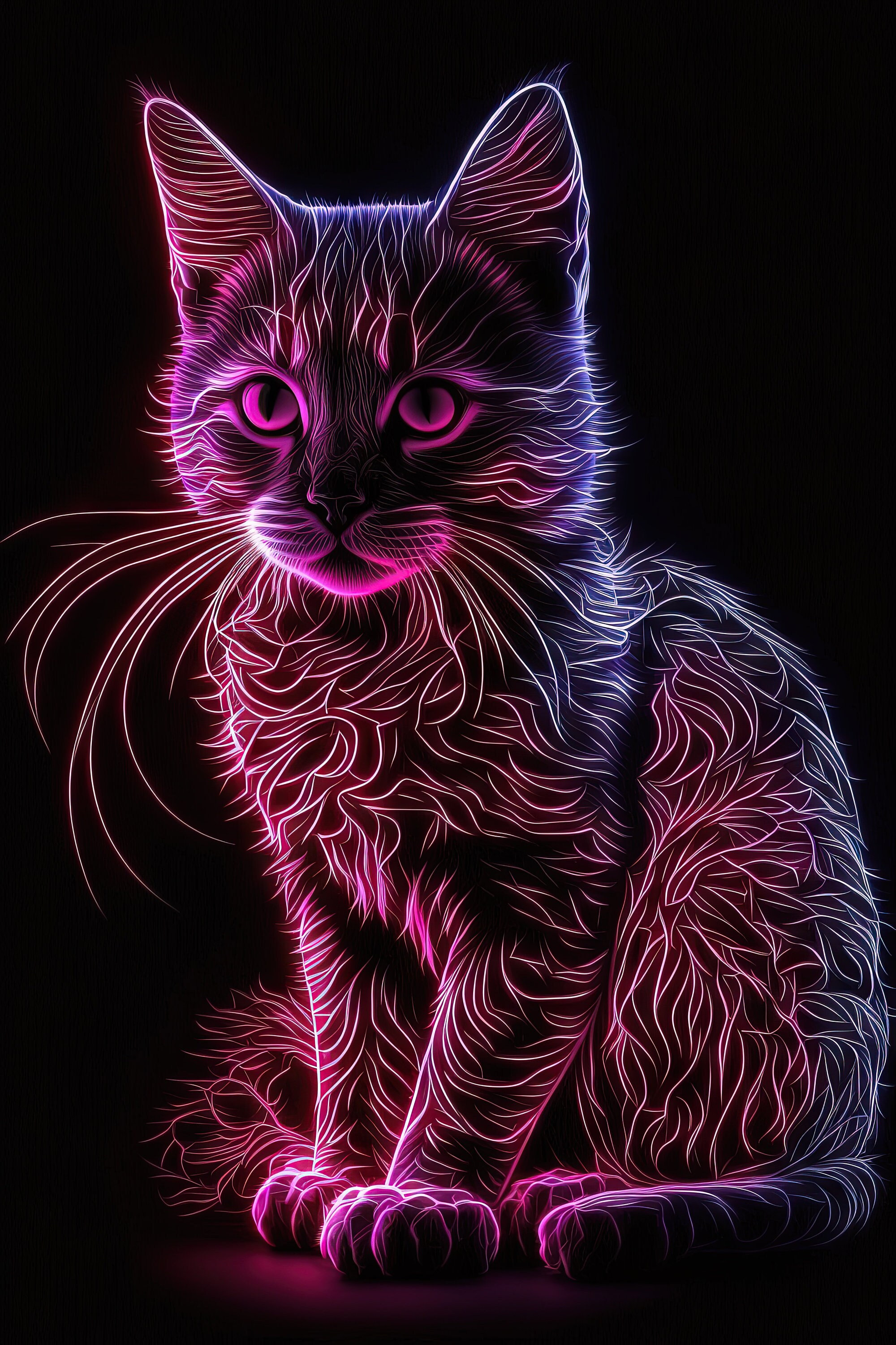 Printable Neon Pink Kitten Cat Kitty Fantasy Art Multicolored Printable ...
