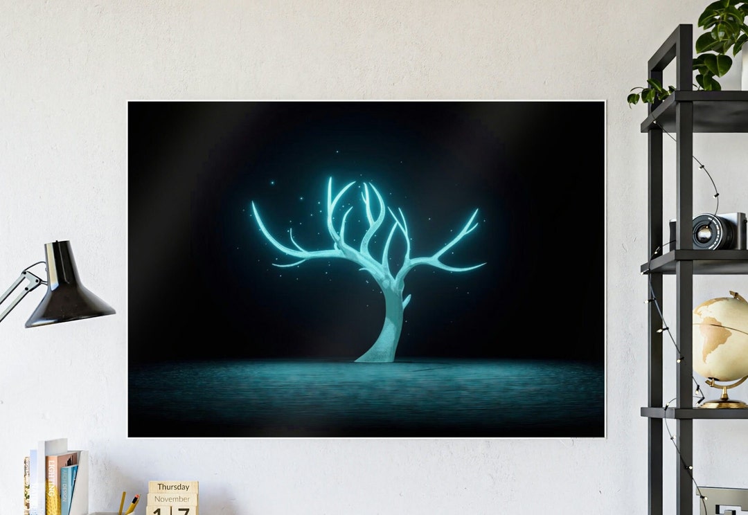 Tree Art, Fantasy Tree Art, Glowing Tree Wall Art, Forest Art, Blue ...