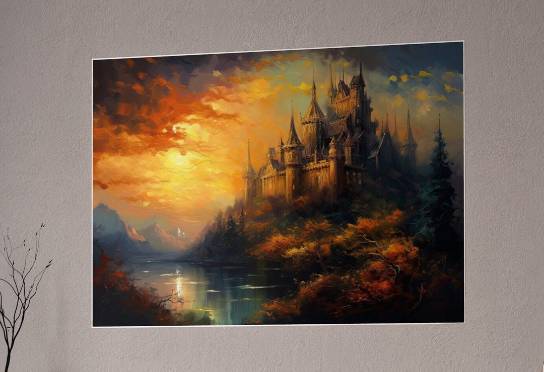 Castle Art, Golden Castle Art, Sunset Castle, Medieval Poster Art ...
