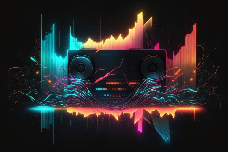 Printable Soundwave Sound Wave Art Abstract Edges Neon Stereo Speakers ...