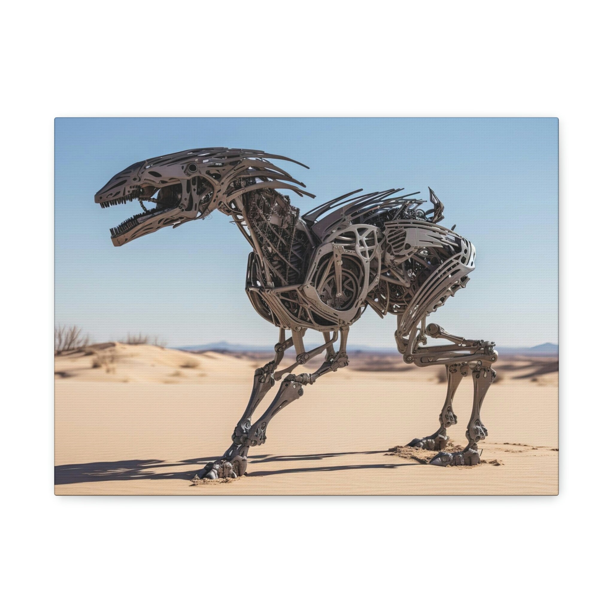 Raptor Dinosaur Cyborg Robot Creature in Desert Canvas Wall Art Canvas ...