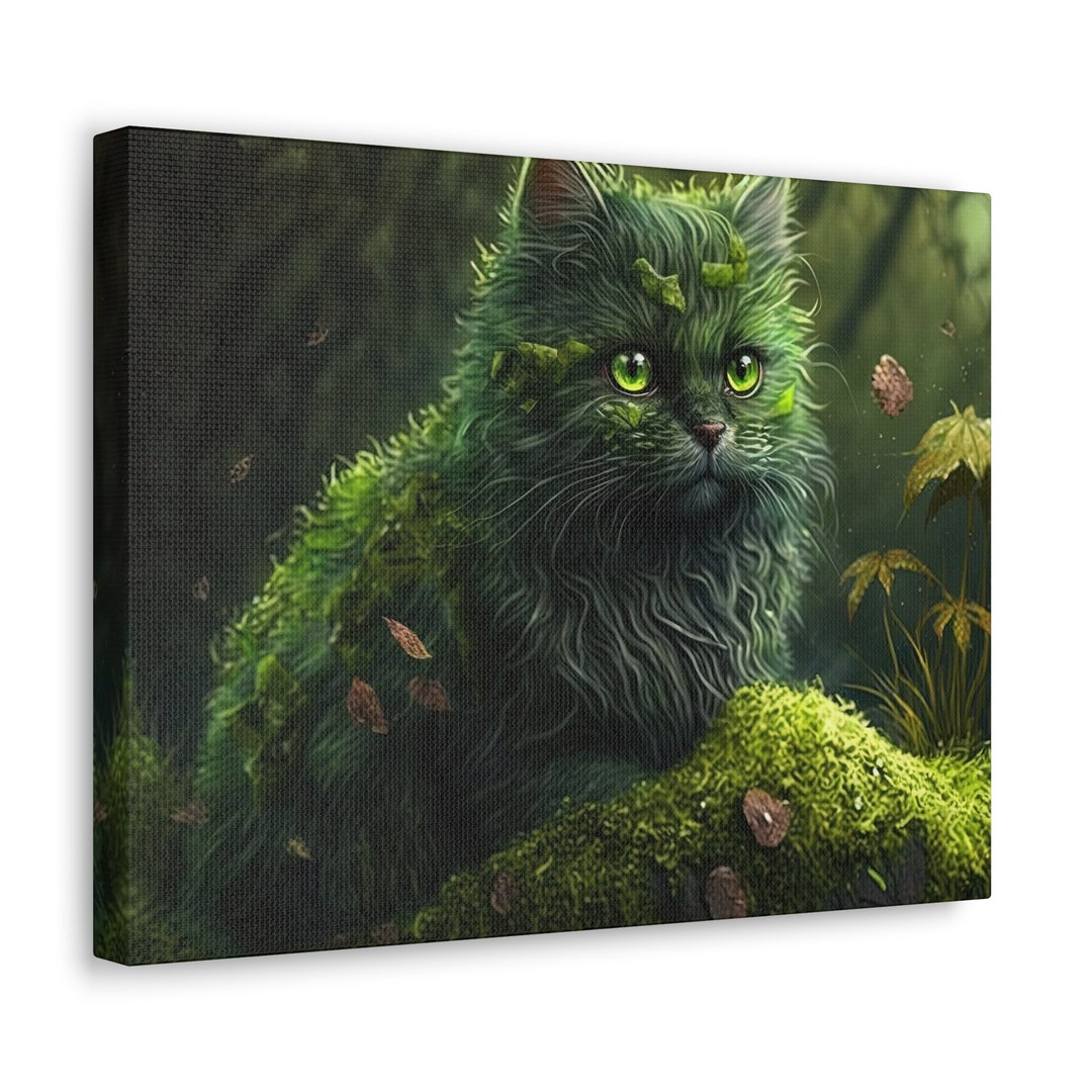 Moss Art, Cat Art, Cute Animal Art, Canvas Wall Art Print, Kitty Art ...