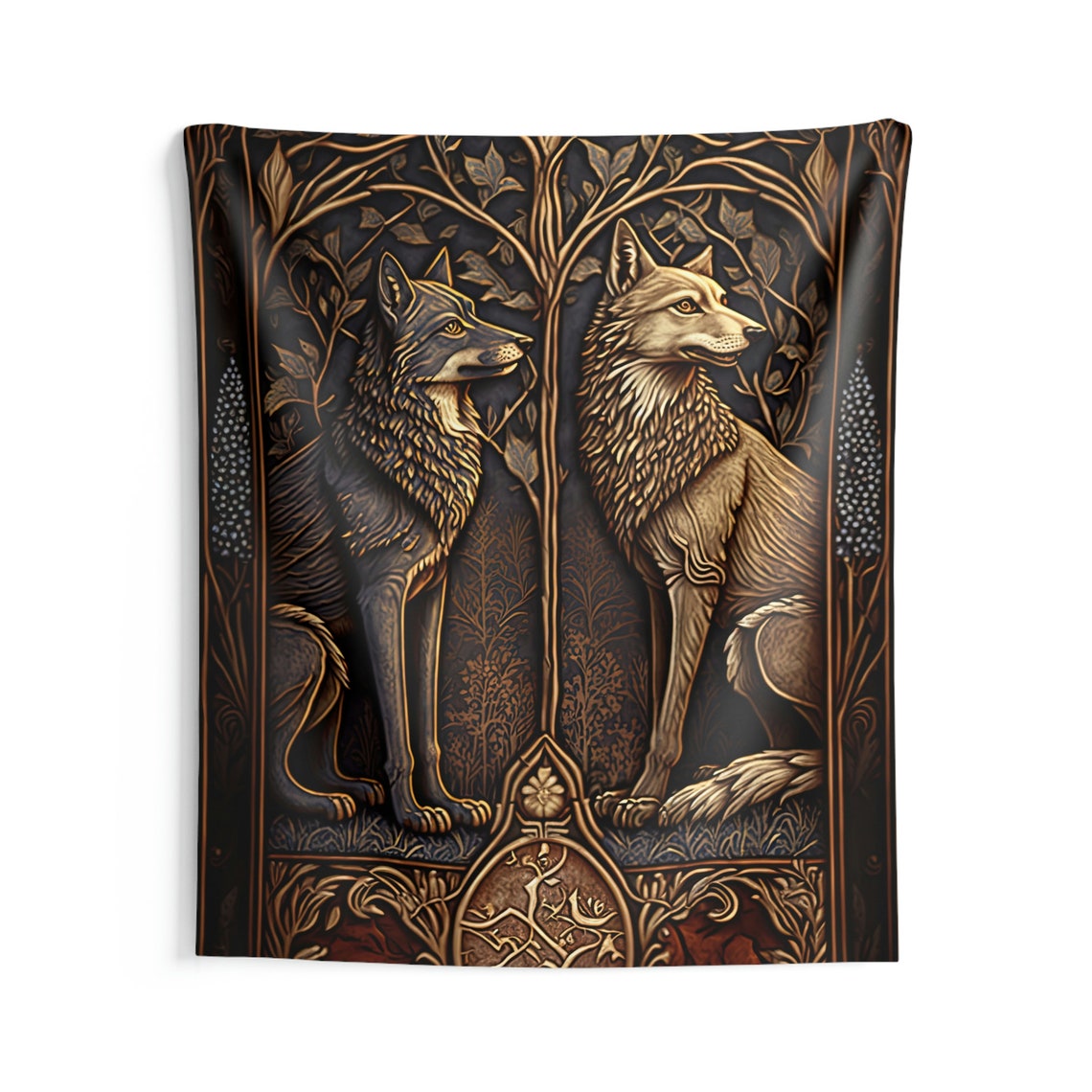 Medieval Tapestry of Two Wolves - Indoor Wall Tapestries - Etsy