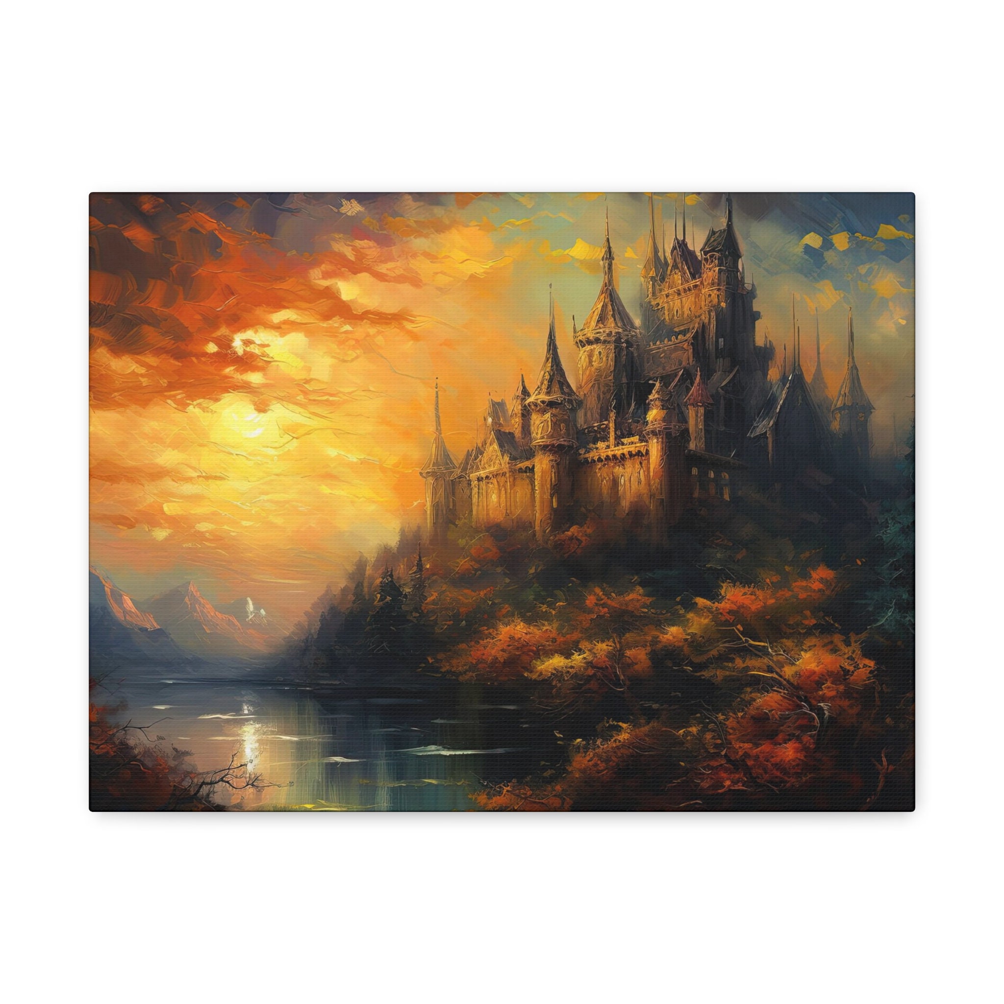 Castle Art, Golden Castle Art, Sunset Castle, Medieval Canvas Art ...