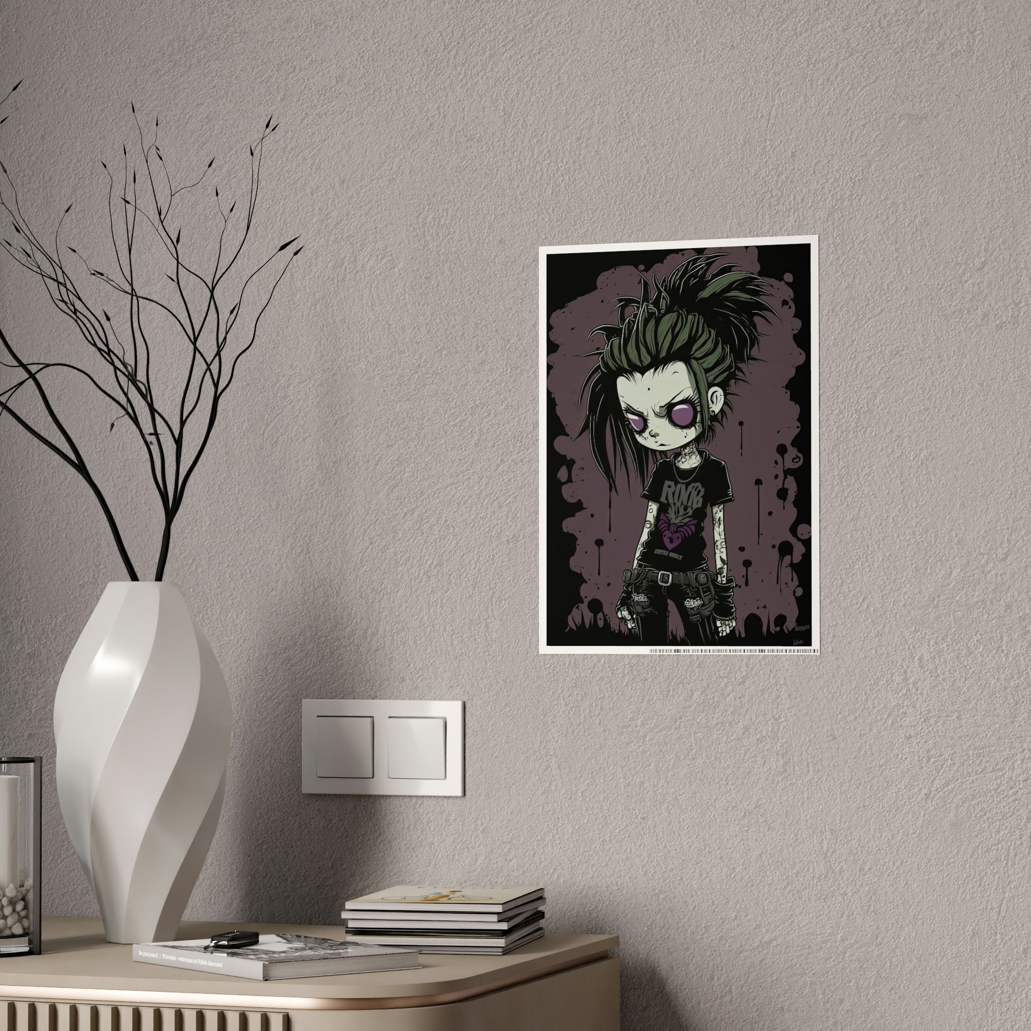 Stylized Cartoon Goth Punk Girl Black Clothes Poster- Gloss Posters ...