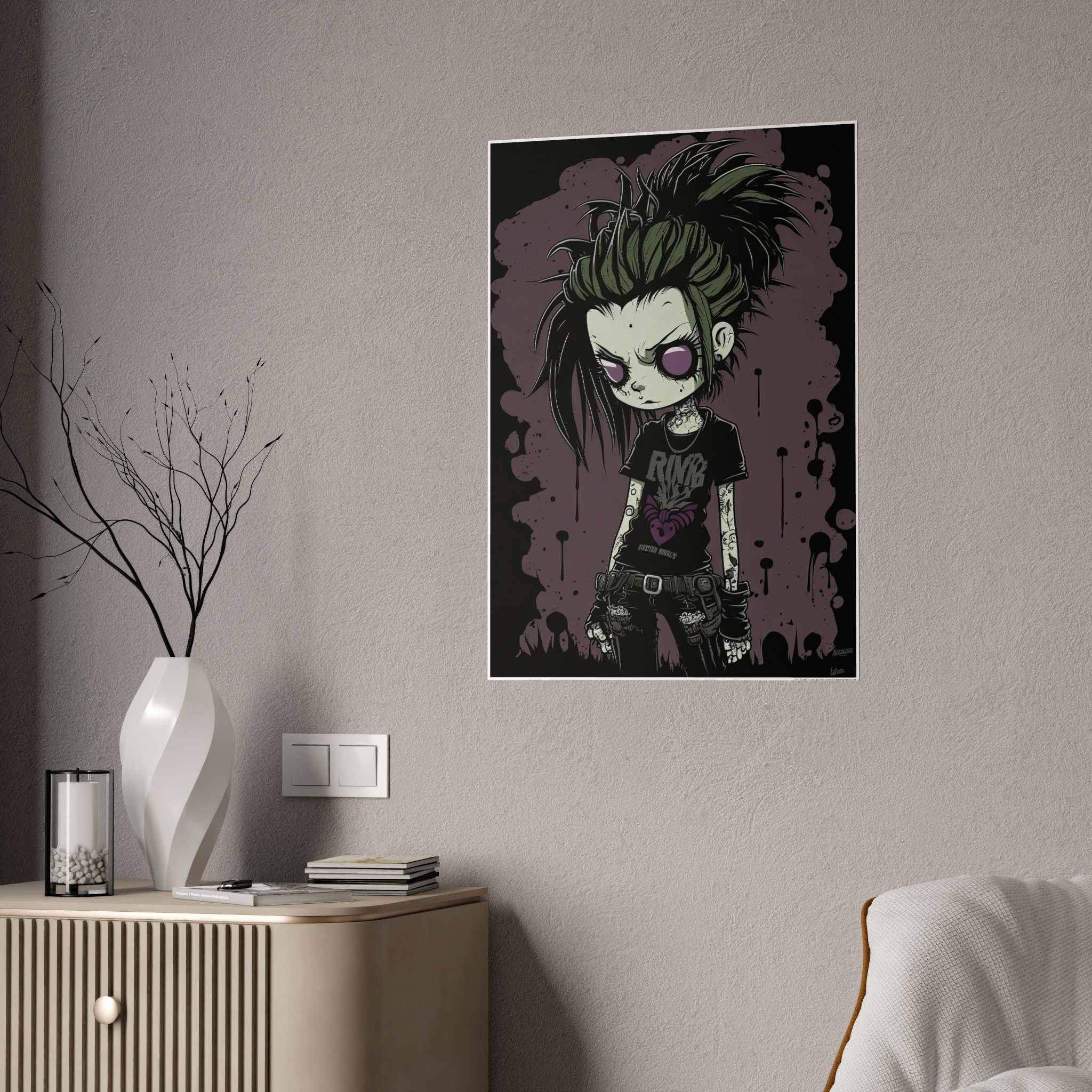 Stylized Cartoon Goth Punk Girl Black Clothes Poster- Gloss Posters ...