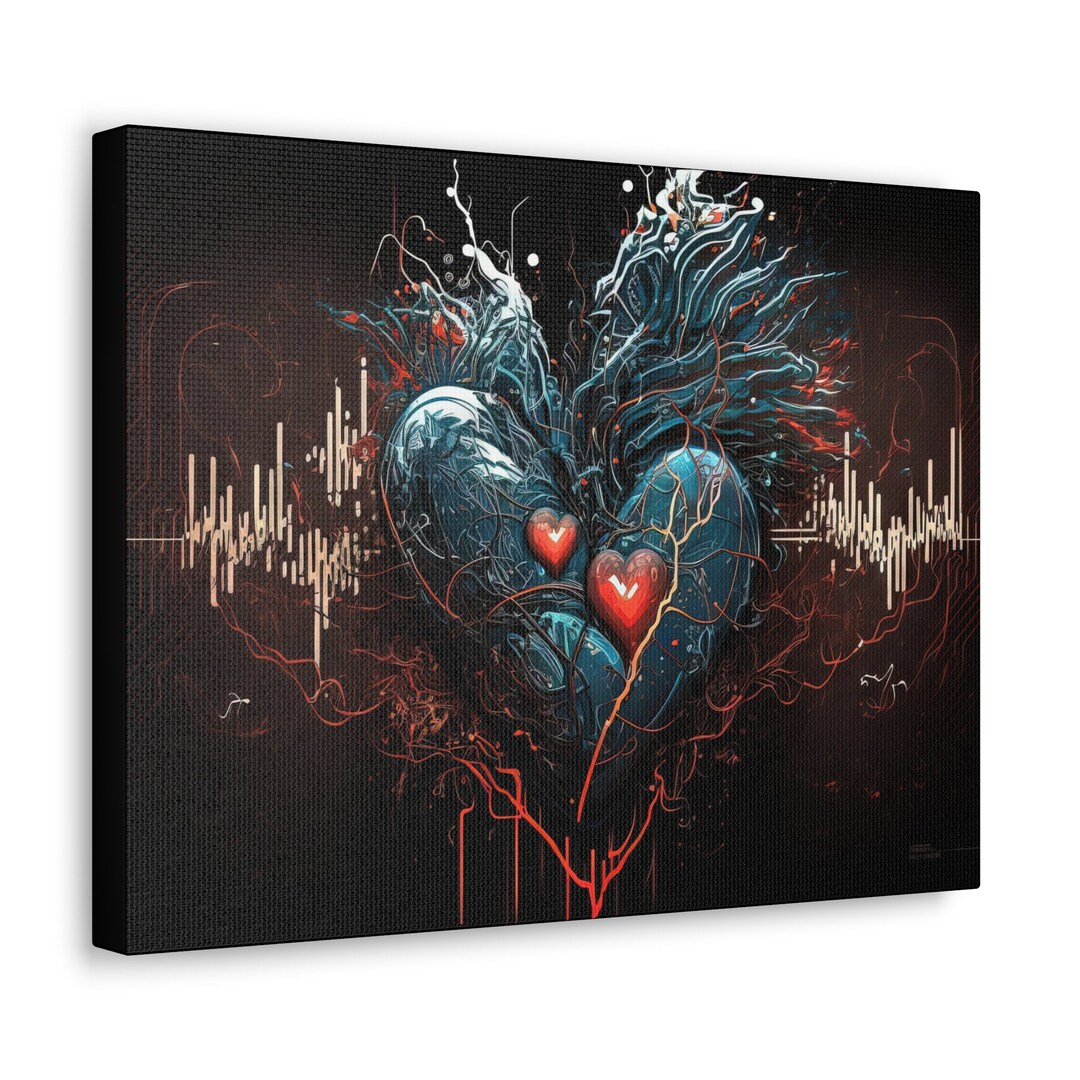 Soundwave Heart Canvas Wall Art Print, Sound Wave Art, Love Art ...