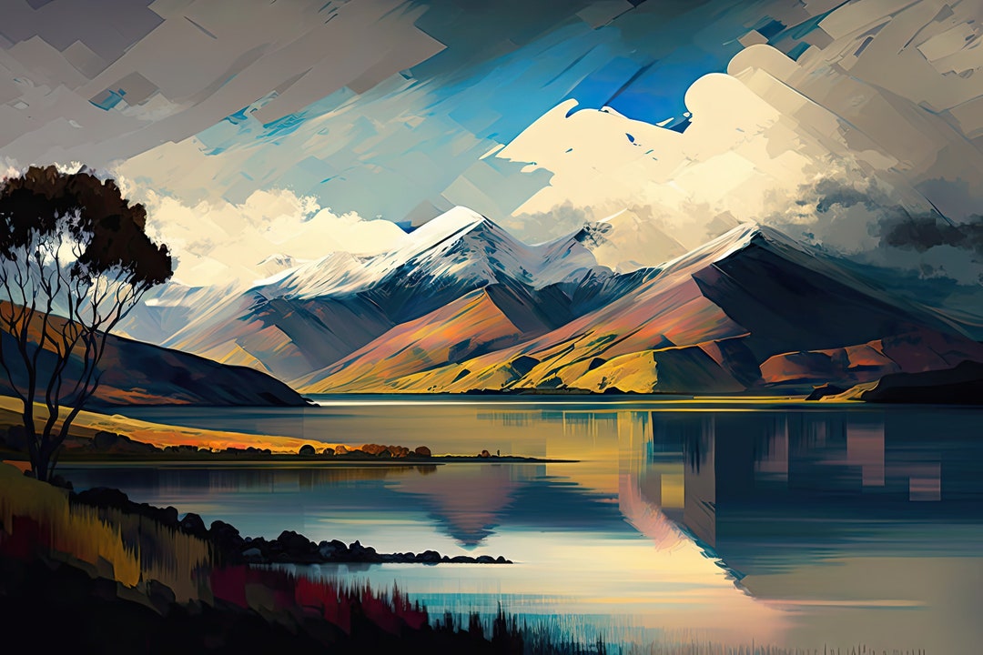 Printable Abstract New Zealand Landscape - Printable Wall Decor, Neon ...