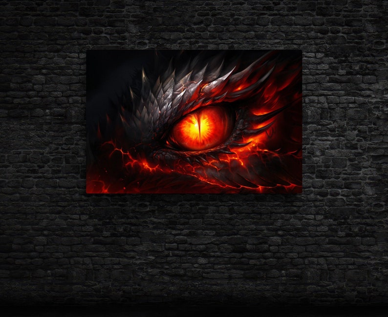 Fiery Dragon Art, Dragon Eye Art, Mythical Fantasy Canvas Wall Decor ...