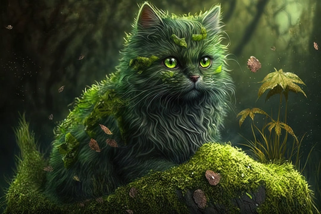 Printable Mossy Cat Art 8k - Etsy