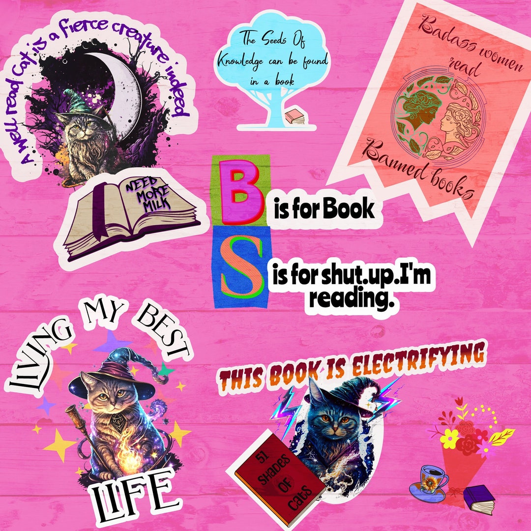 Book Lovers Printable Stickers, Magical Cats Stickers, Stickers for ...