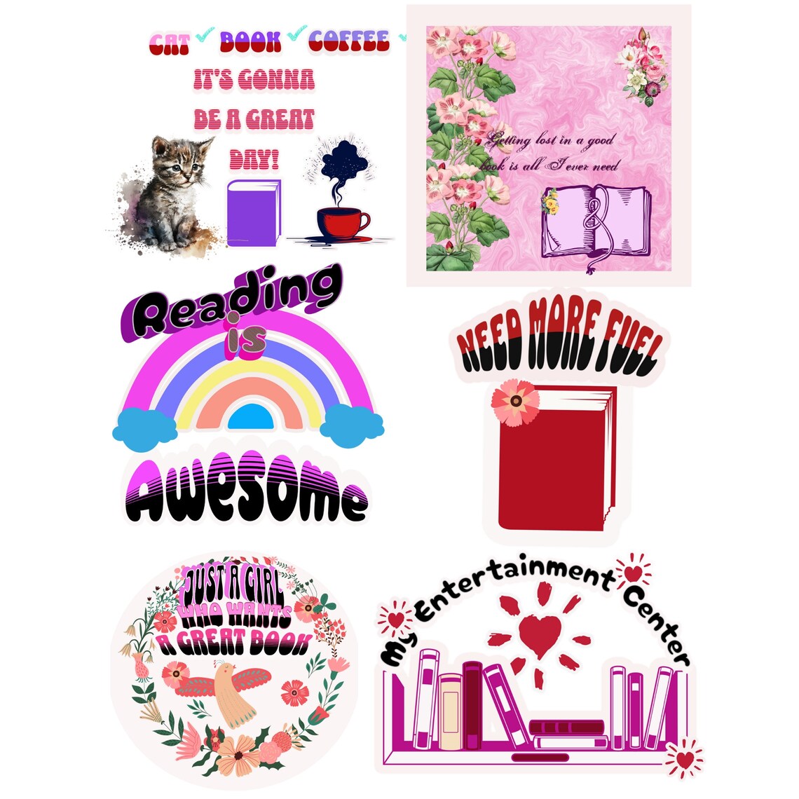 Book Lovers Printable Stickers, Cute Stickers, Stickers for Book Lovers ...